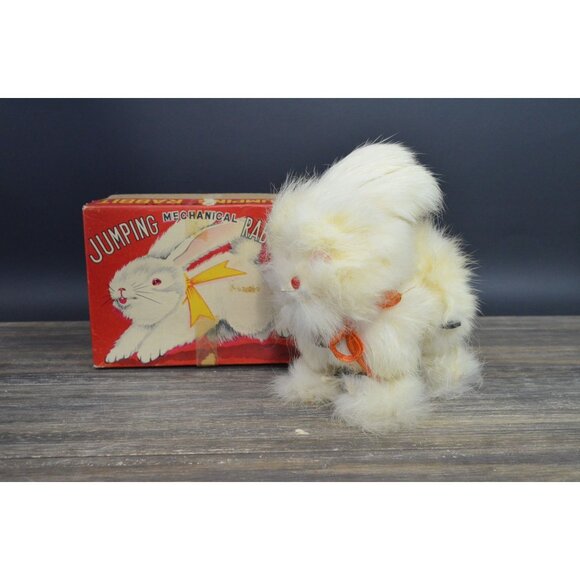 Accents | Vintage Mechanical Rabbit Jumping Fur Bell Windup Toy 195s ...